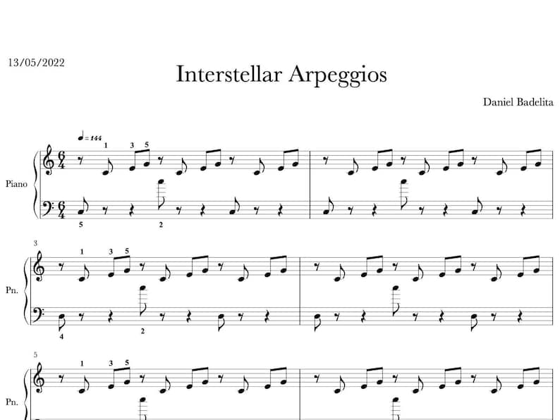 Interstellar Arpeggios | Intermediate Composition Piano Keyboard Sheet ...