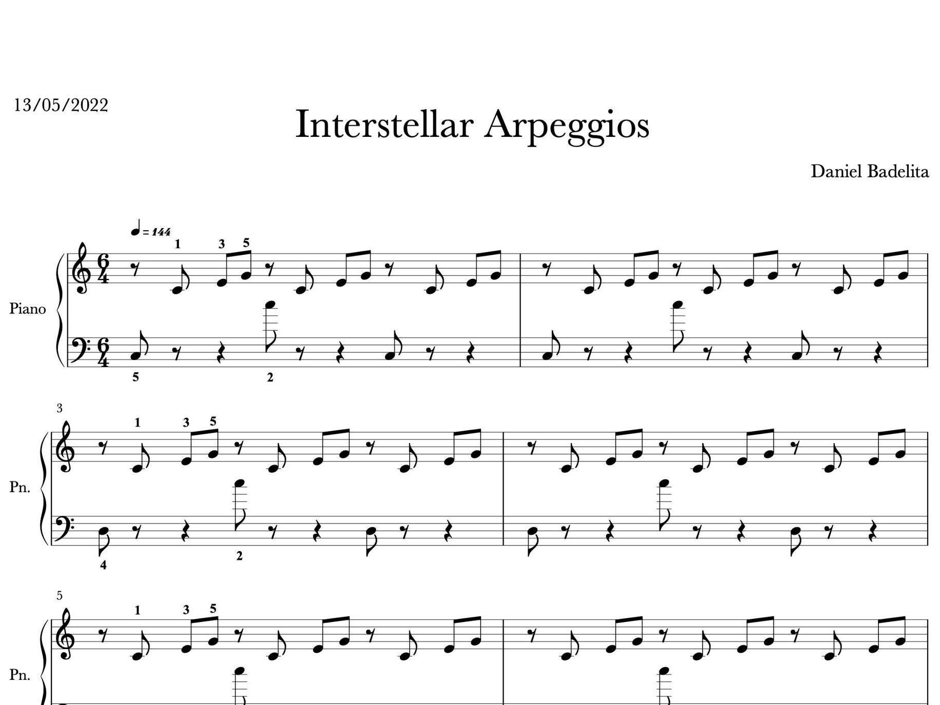 Interstellar Arpeggios | Intermediate Composition Piano Keyboard Sheet ...
