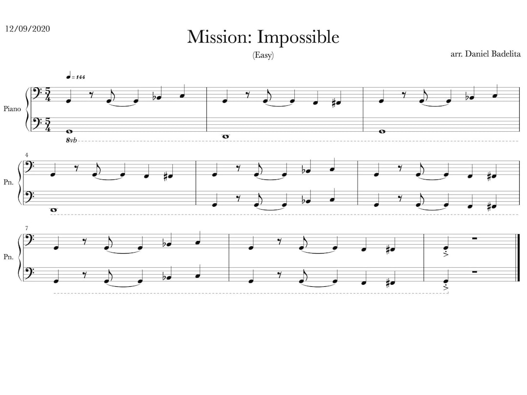 Mission Impossible | Super Easy Short Arrangement Piano Keyboard Sheet ...