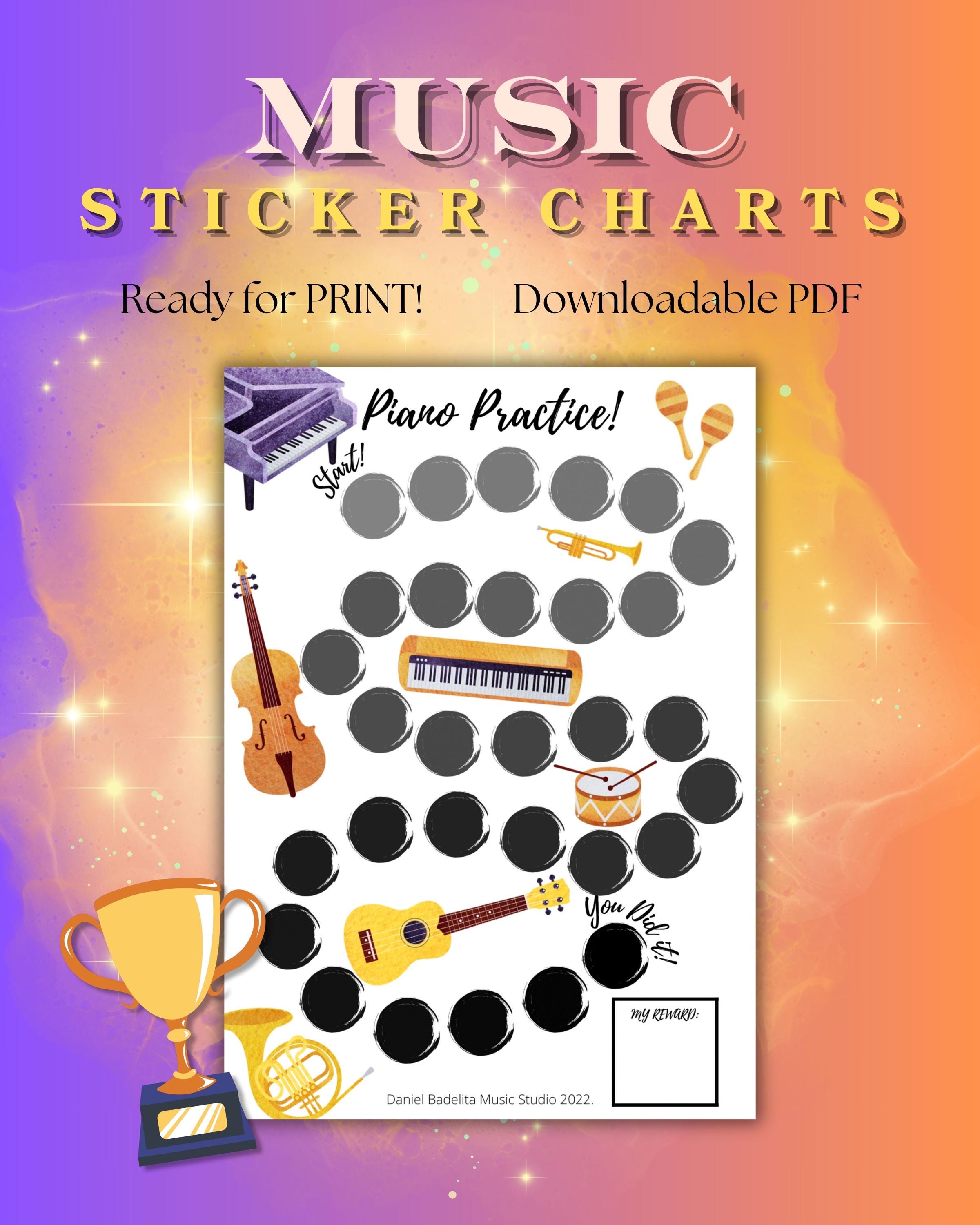 Printable Music Sticker Reward Chart | 30 Days Snake Piano Practice ...