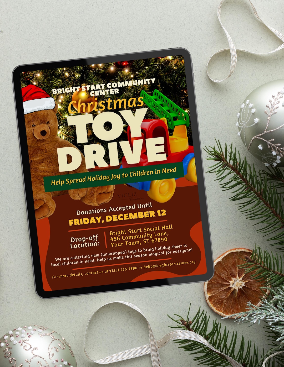 Editable Christmas Toy Drive Flyer | Holiday Donation Event Poster ...
