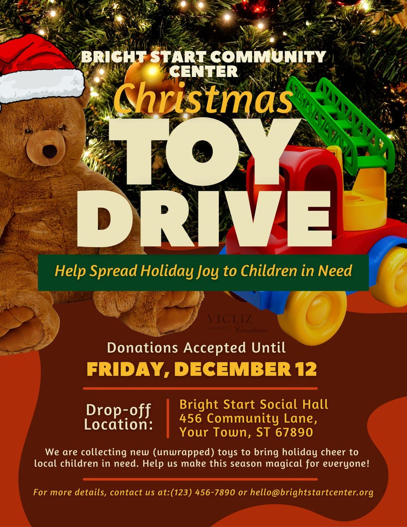 Editable Christmas Toy Drive Flyer | Holiday Donation Event Poster ...