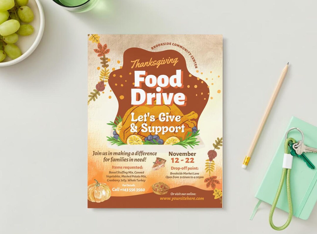 Thanksgiving Food Drive Template | Editable Community Event Flyer ...