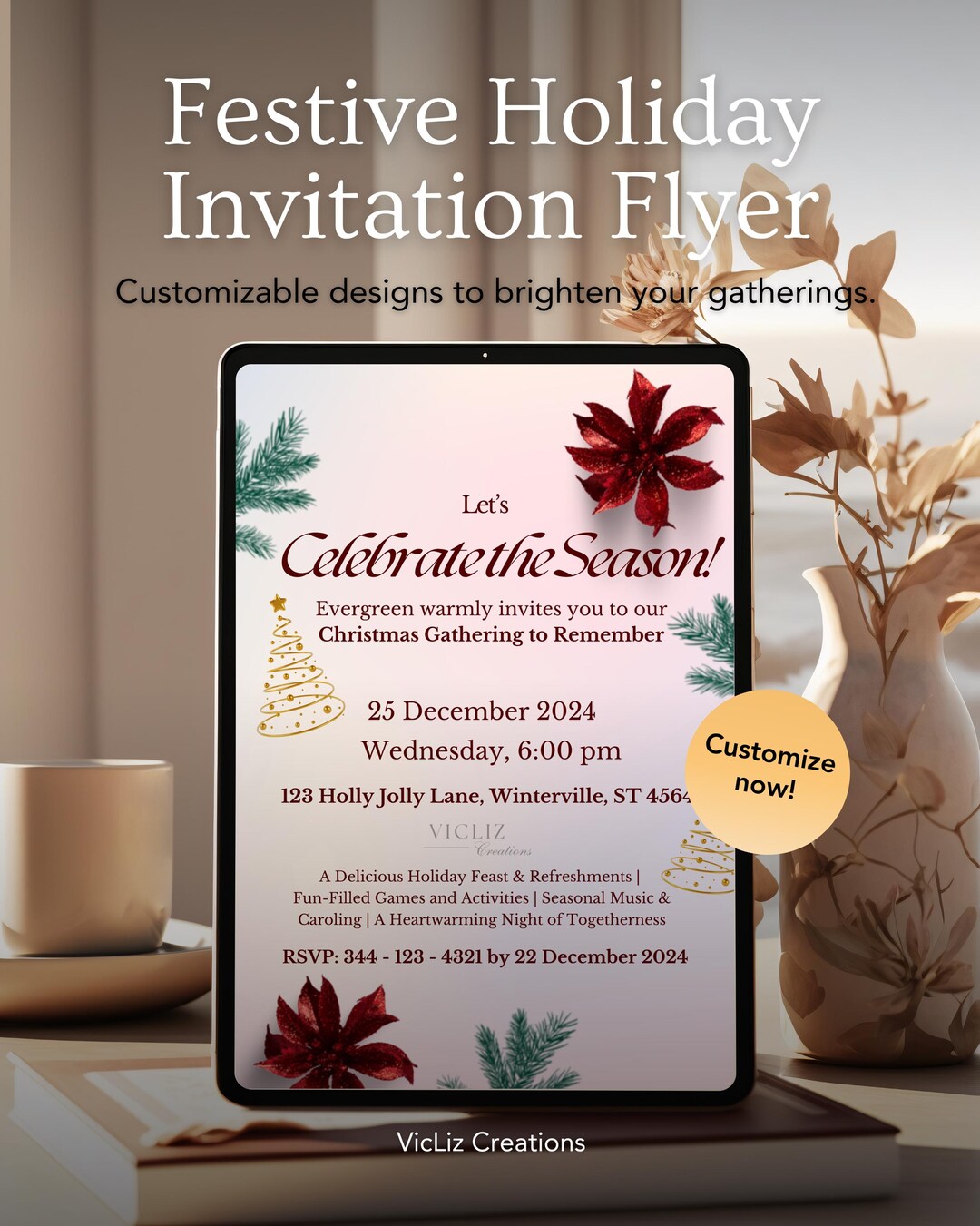 Holiday Cheer Invitation Template | Editable Christmas Party Flyer ...