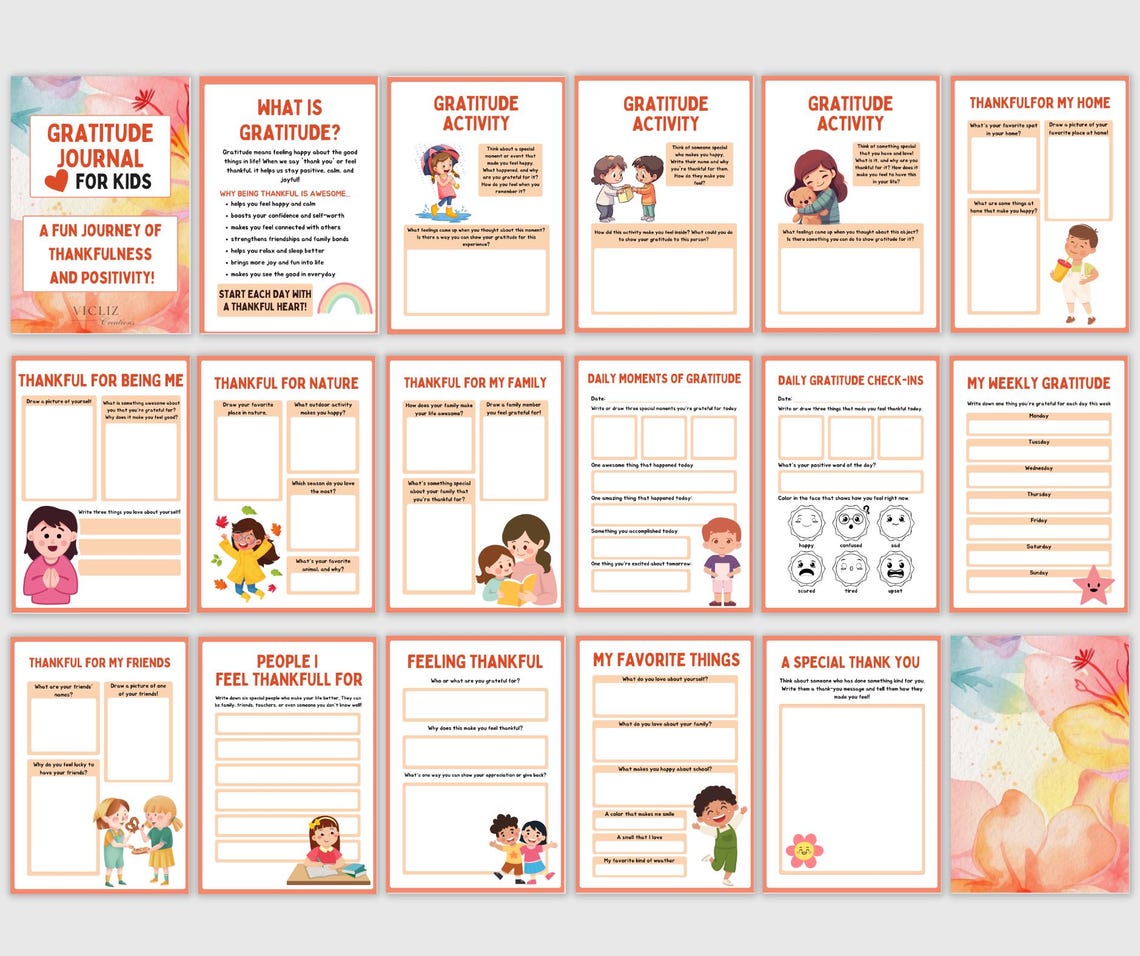 Printable Kids Gratitude Journal | Fun Workbook for Mindfulness and ...
