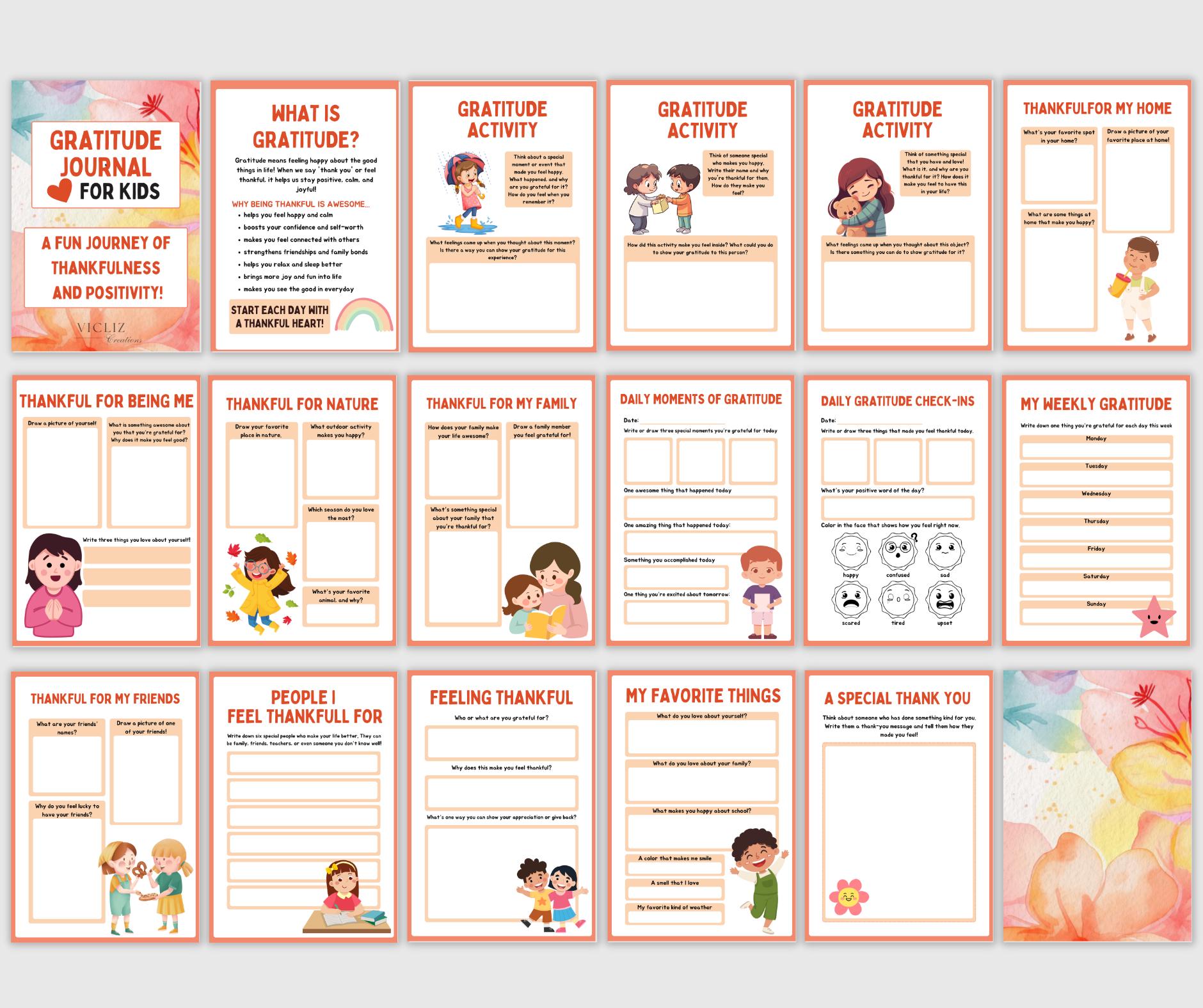 Printable Kids Gratitude Journal | Fun Workbook for Mindfulness and ...