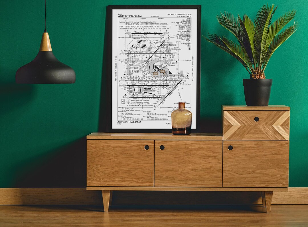 ORD O'HARE Chicago Airport Layout, Giclée Art Print, ORD Poster Wall ...