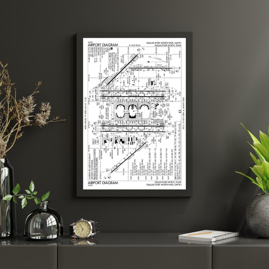 DFW Dallas Forth Worth Airport Layout, Giclée Art Print, DFW Poster ...