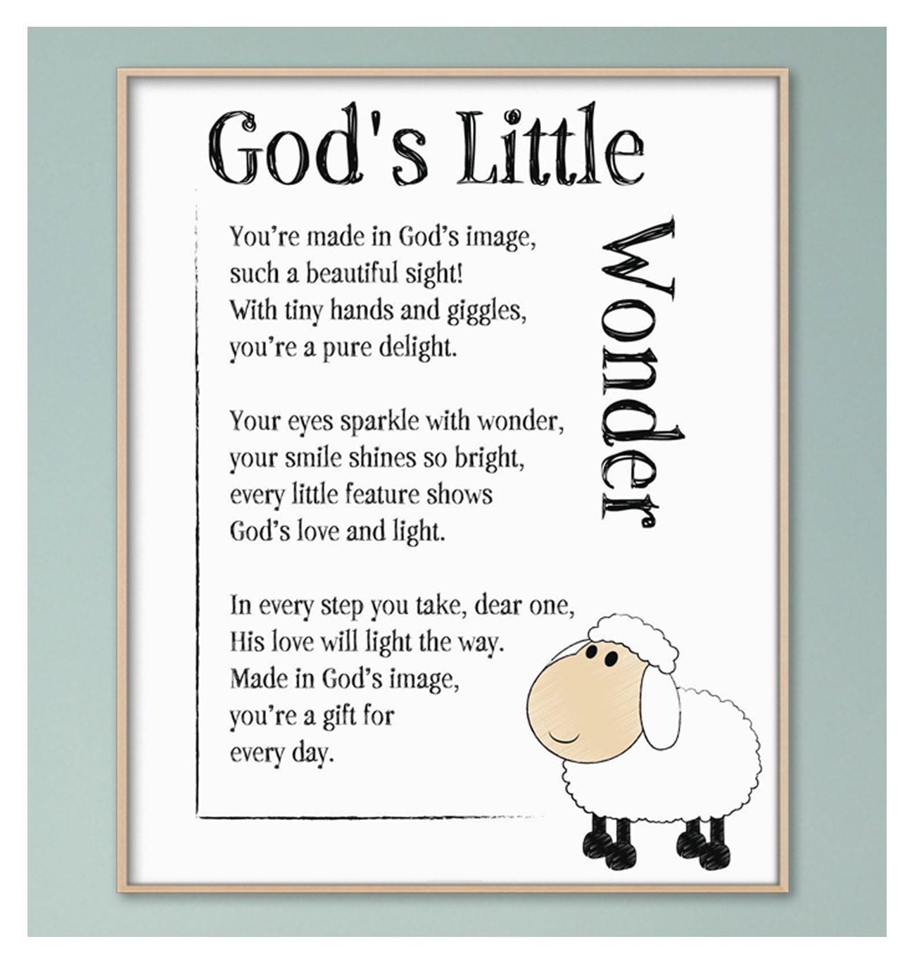 Christian Nursery Wall Art – God's Little Wonder Poem With Baby Lamb ...