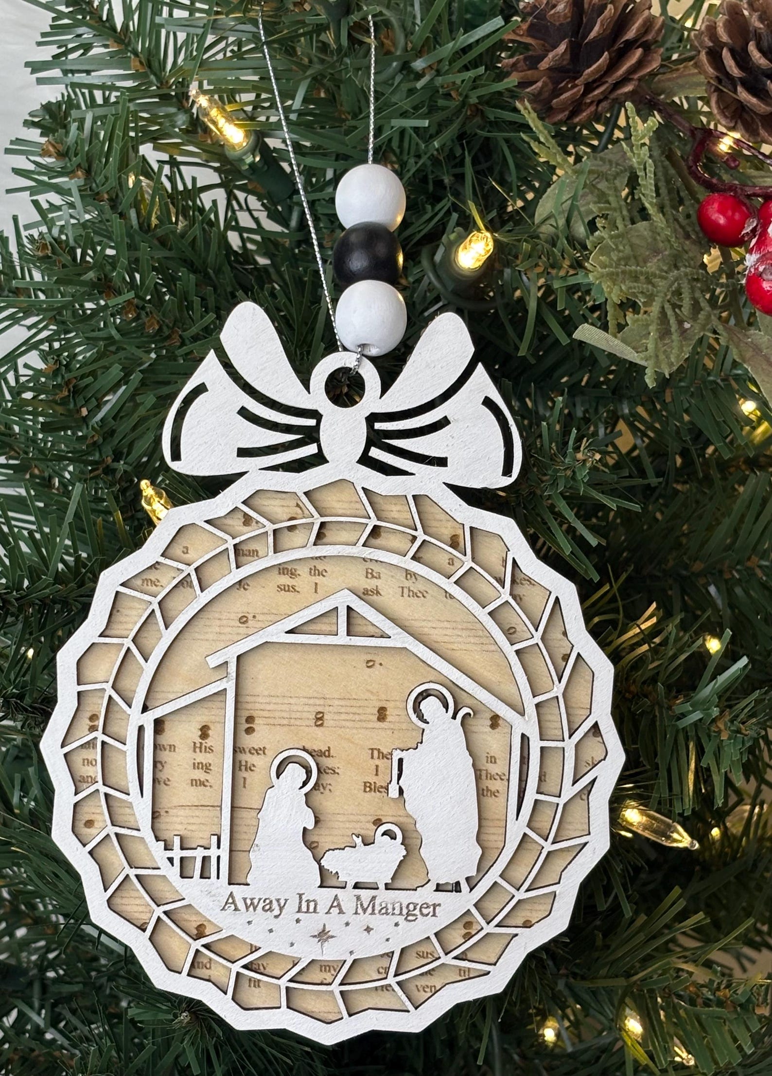 Laser Cut Christmas Nativity Ornament With Engraved Sheet Music - Dual ...