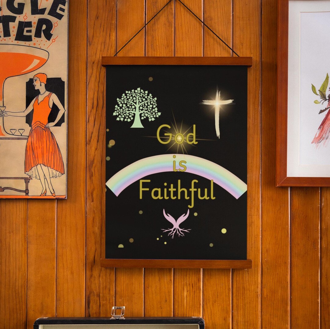 God is Faithful Christian Vertical Poster Inspirational Wall Art in ...