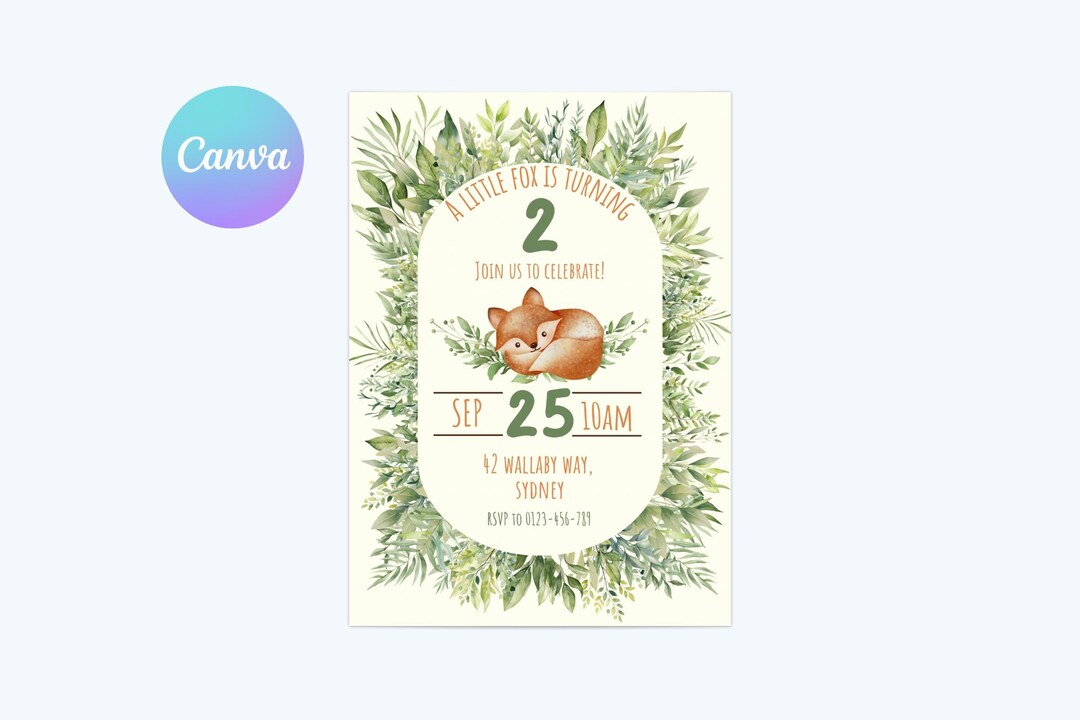 Fox Birthday Invitation Template, Woodland Party (canva Digital ...