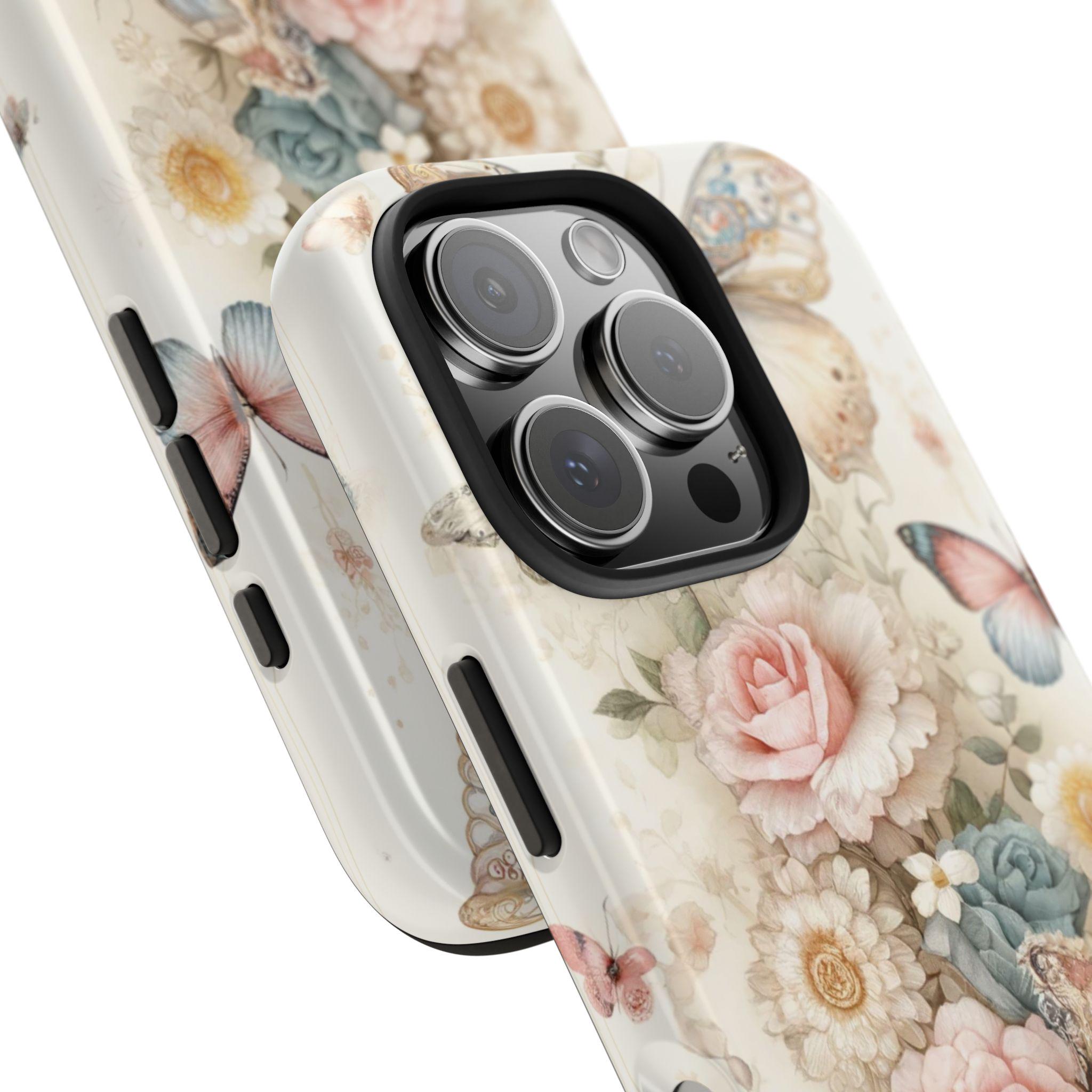 Butterfly Gift Idea Phone Case With Roses and Blue Flowers iPhone Case ...