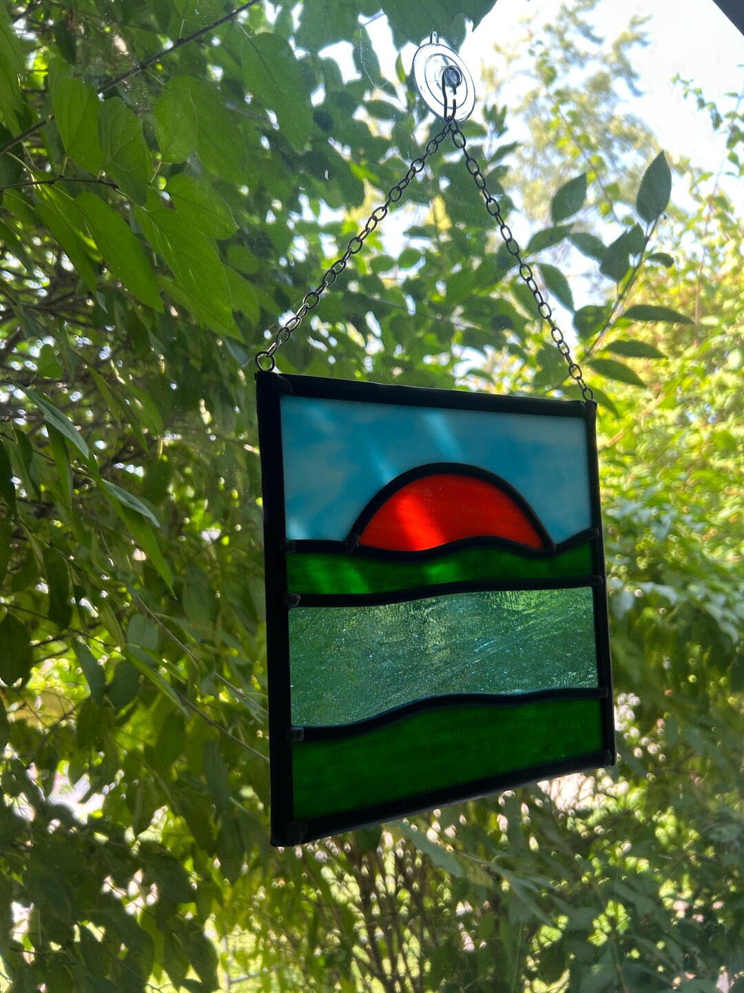 Stained Glass Sunrise/sunset Hanging Window Art - Etsy