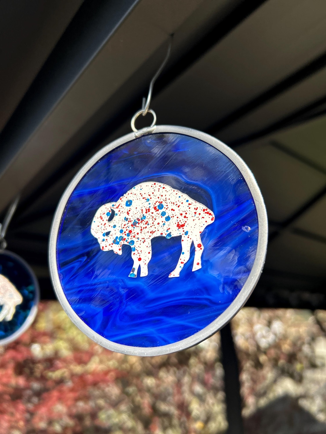 Buffalo Stained Glass Sun Catcher Featuring an Etched & Hand Painted ...