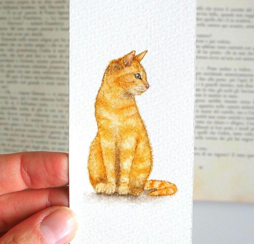 Hand Painted Tabby Cat Bookmark Original Watercolor Orange Red Ginger ...