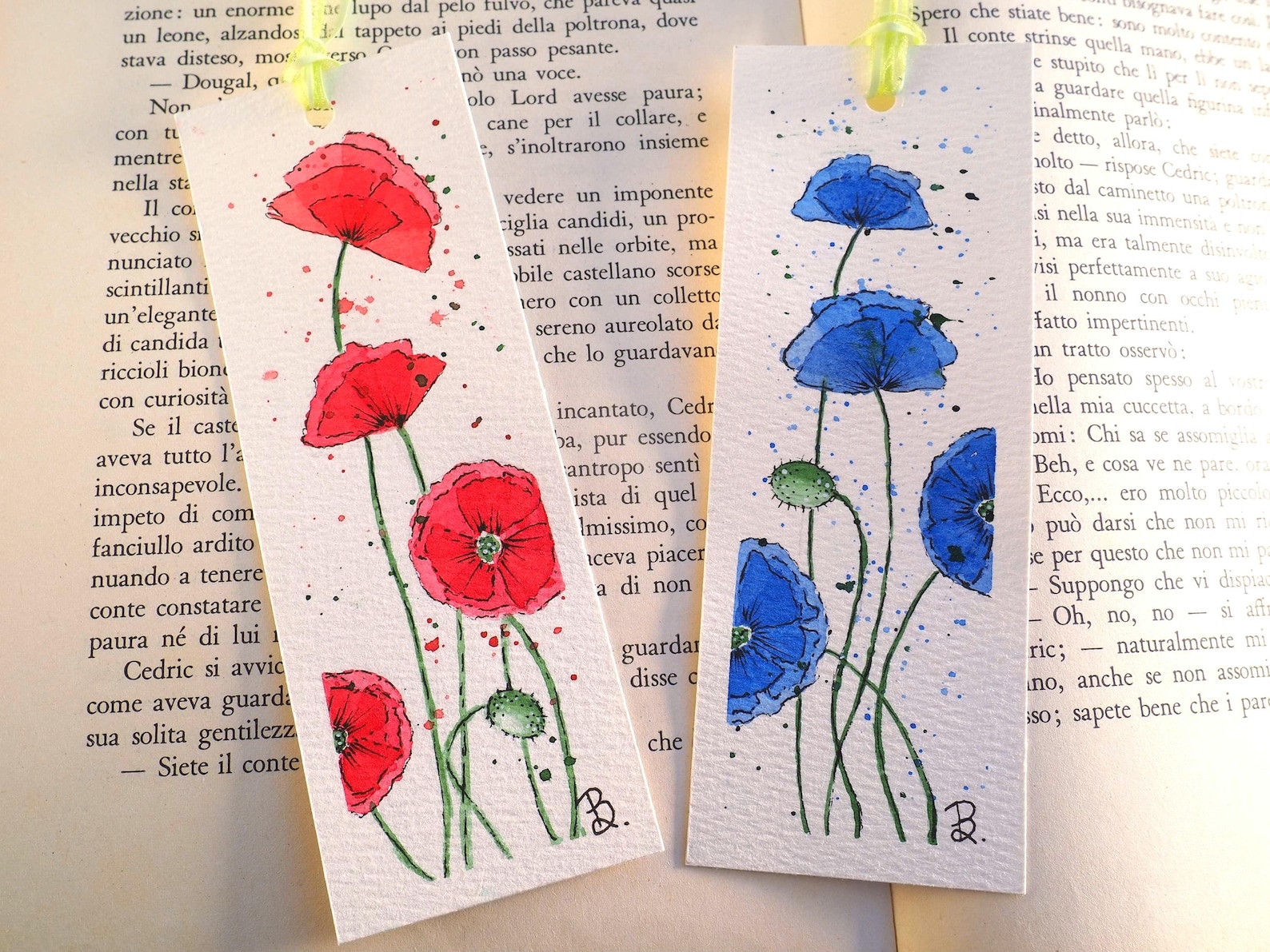Two Hand Painted Poppy Art Bookmark Watercolor Cute Red Poppies Flowers ...