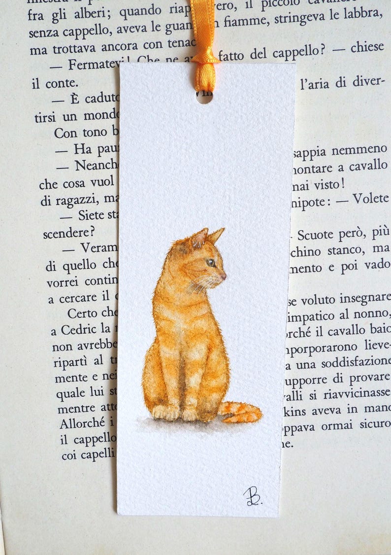 Hand Painted Tabby Cat Bookmark Original Watercolor Orange Red Ginger ...