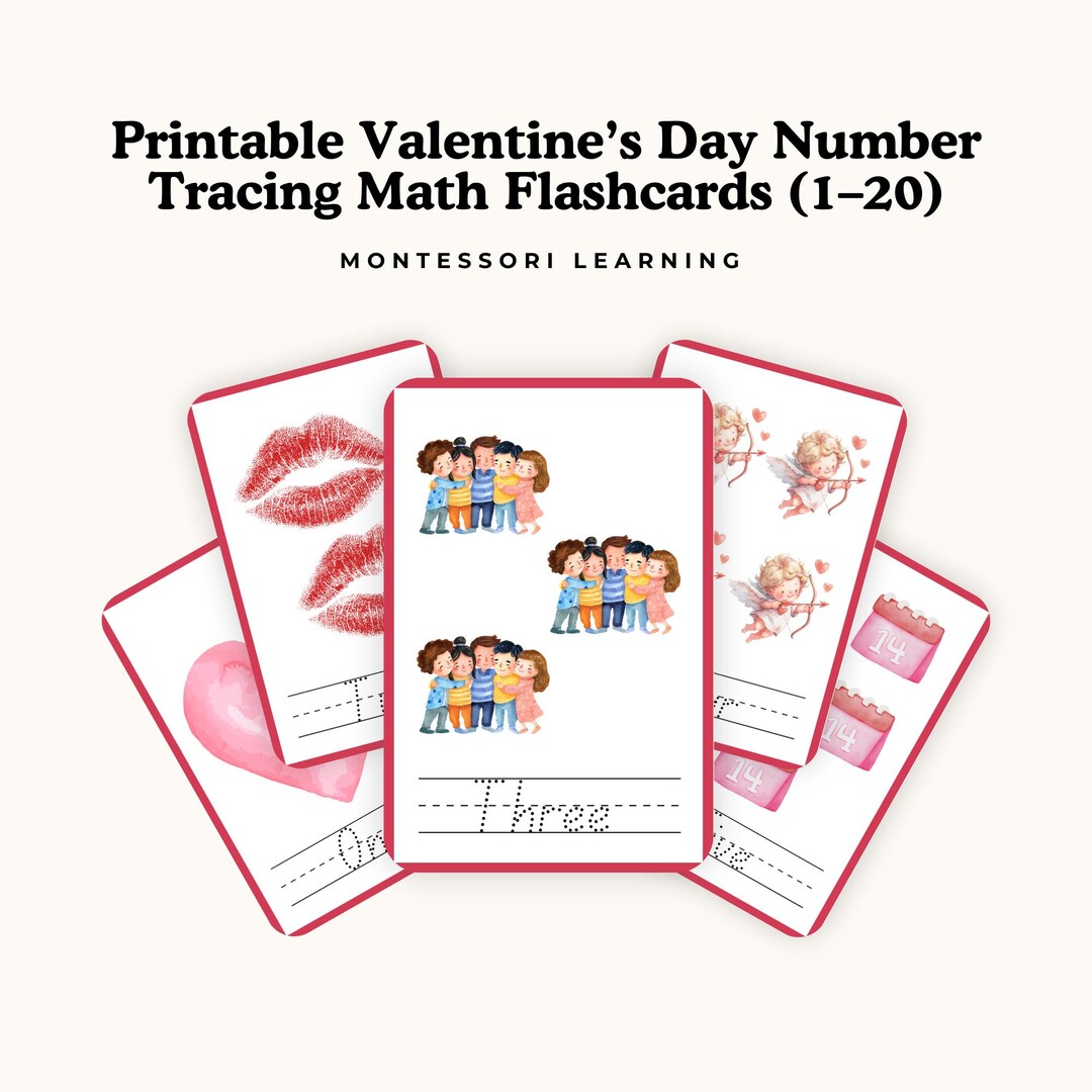 Valentine's Day Montessori Counting Cards 1-20 – Number Tracing ...