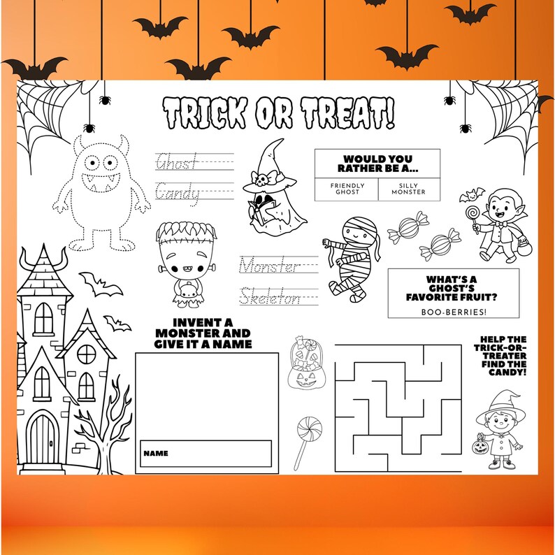 Halloween Kids Activity Sheet | Printable Placemat | Trick or Treat ...