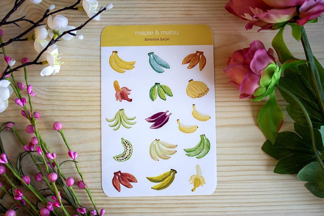 Banana Stickers Plantain Fruit Sticker Sheet for Decorating Food Theme ...