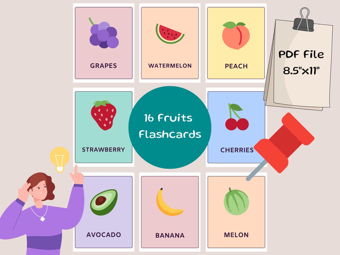 16 Fruits Flashcards (fruits Digital Paper, Flashcards) - Etsy
