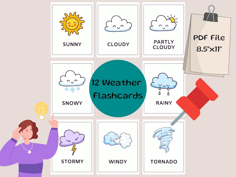 12 Weather Flashcards weather Flashcards, Flashcards - Etsy