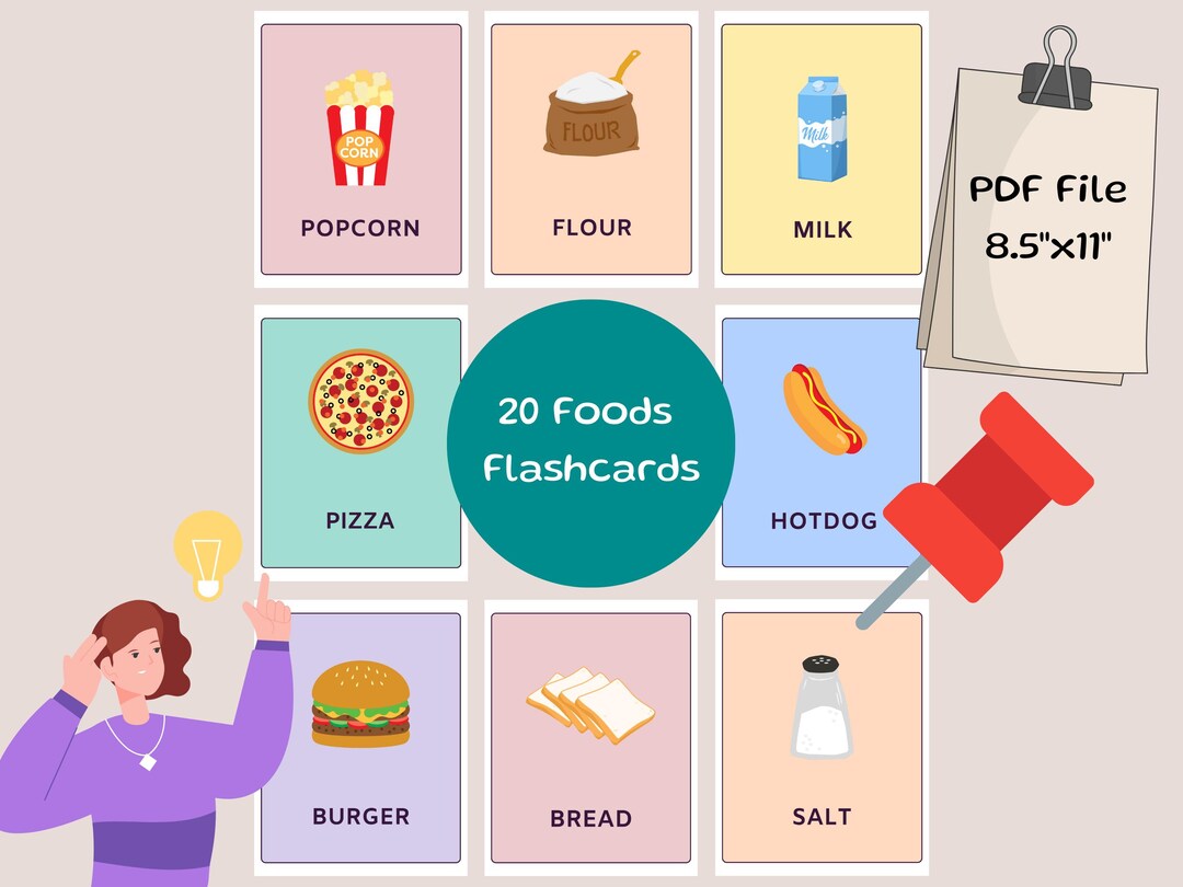 20 Foods Flashcards (foods Digital Paper, Flashcards) - Etsy