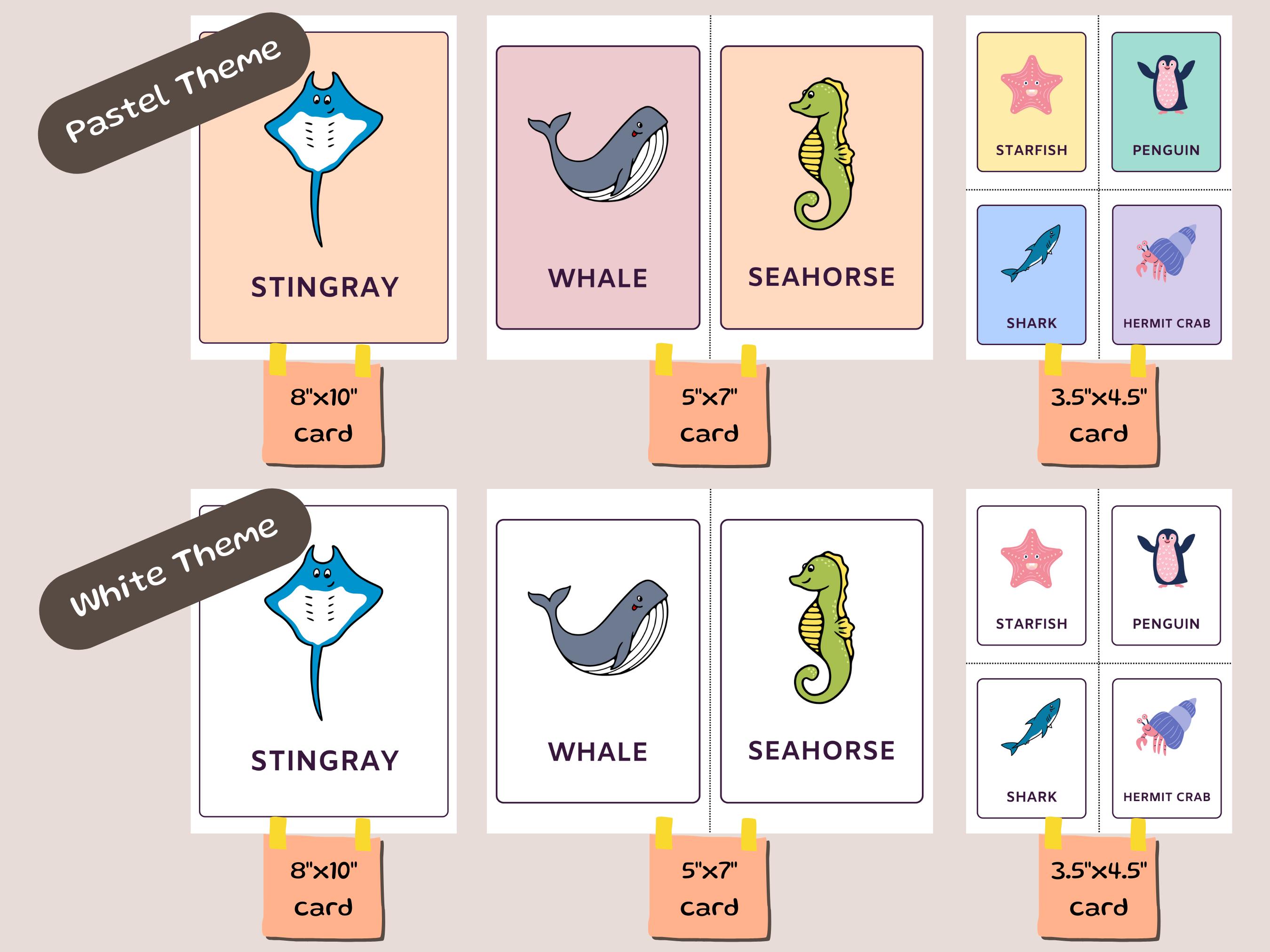16 Ocean Animals Flashcards (ocean Animals Digital Paper, Flashcards ...