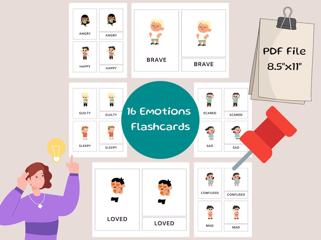 16 Emotions Flashcards (emotions Digital Paper, Flashcards) - Etsy