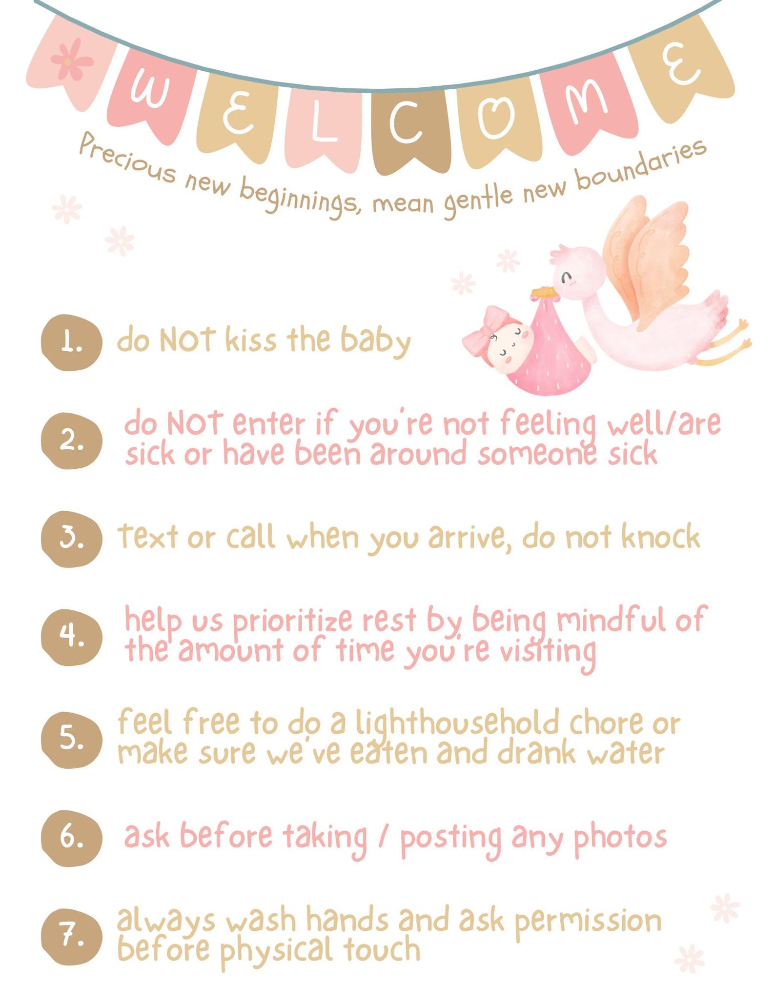 Newborn Baby Welcome Boundary Setting Front Door Poster Entry Sign ...