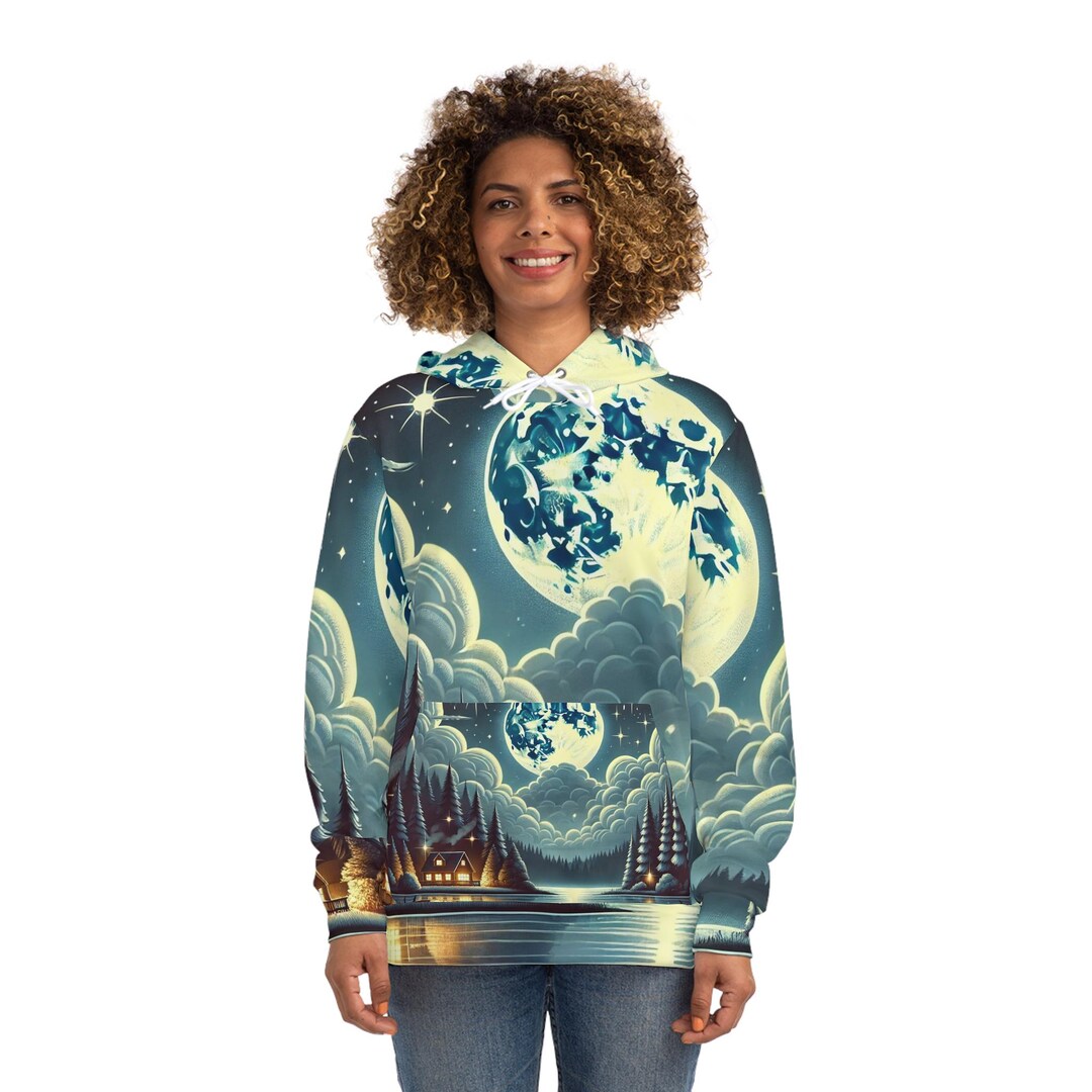Forest Landscape Sweatshirt Winter Wonderland Hoodie AOP Forest Cabin ...