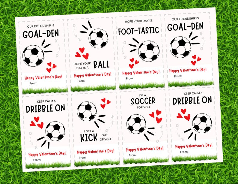 Soccer Classroom Valentines Printable | Kids School Cards | Sports 2x3 ...