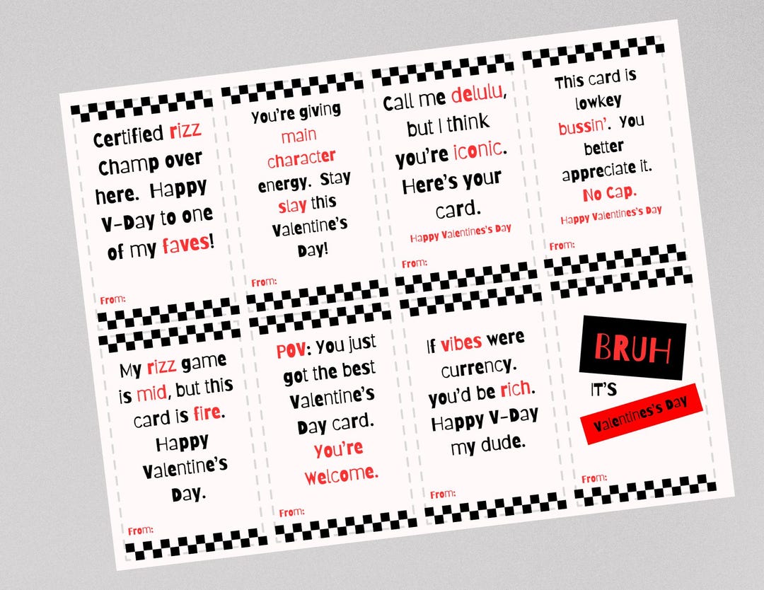 Teen Slang Printable Kids Valentines Day Card, Funny Kids Class ...