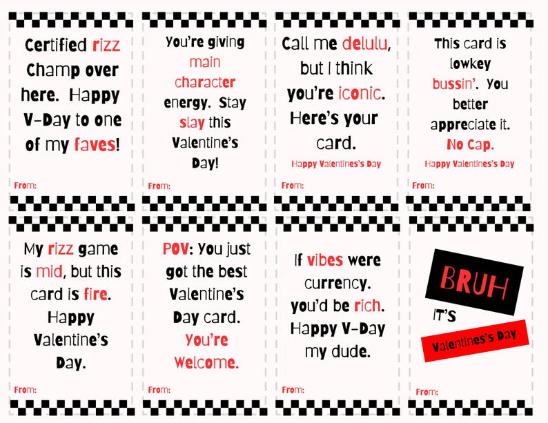Funny Teen Slang Valentine's Day Cards: Gen Z Printable (PDF) - Etsy