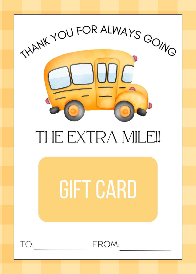 Thanks for Going the Extra Mile! Bus Driver Gift Card Holder Instant ...