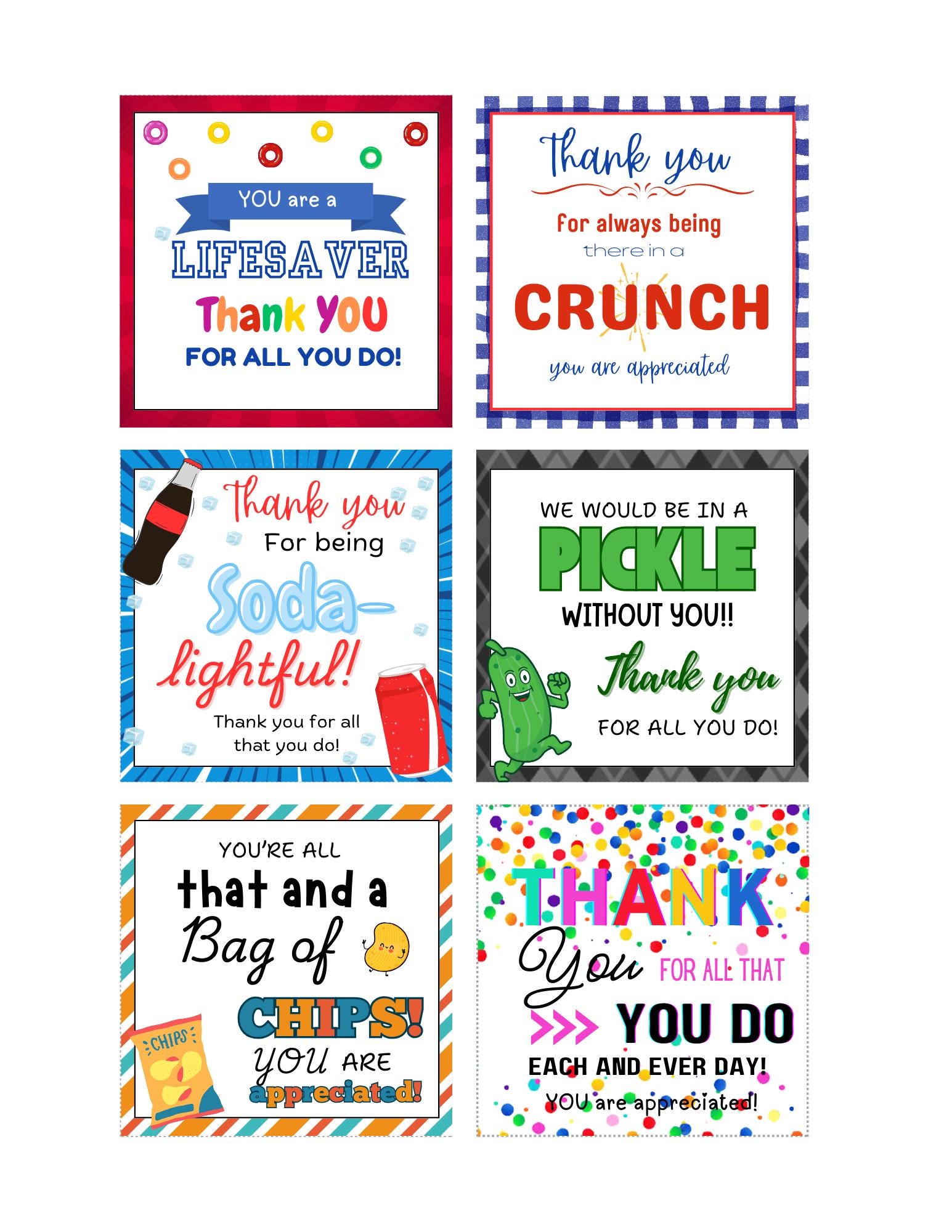 Employee Appreciation Candy Tags Bundle Employee Snack Tag Volunteer ...