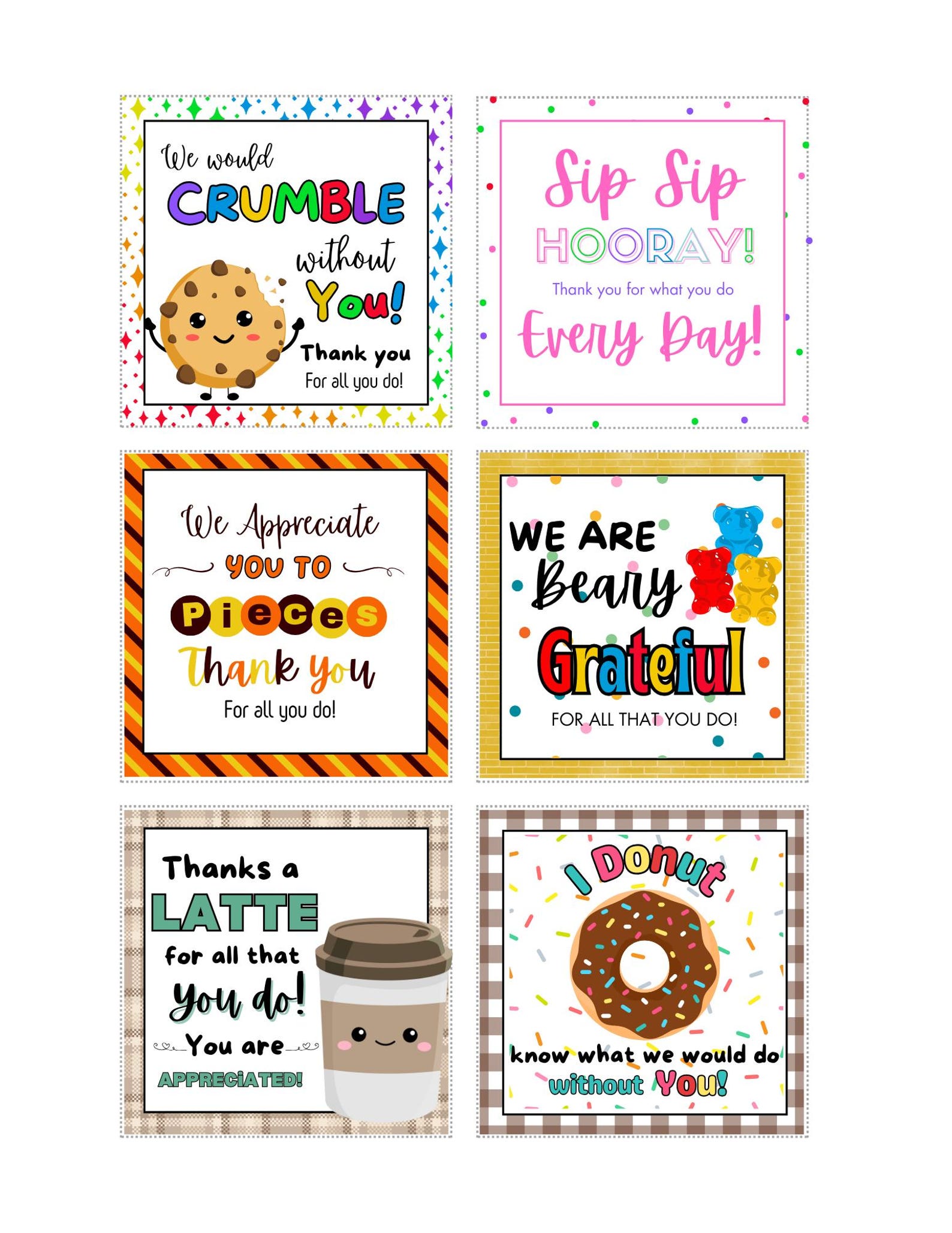 Employee Appreciation Candy Tags Bundle Employee Snack Tag Volunteer ...