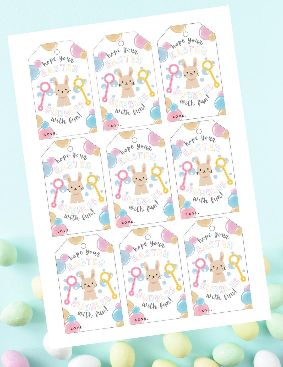 Easter Bubbles Tags Editable Printable, Downloadable Easter Day Bunny ...