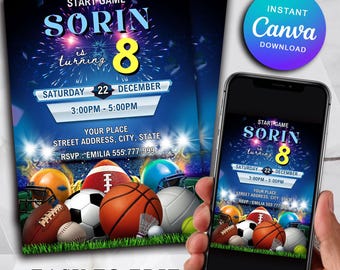 Editable Sport Birthday Printable Invitation, Sport Invitation, Sport ...
