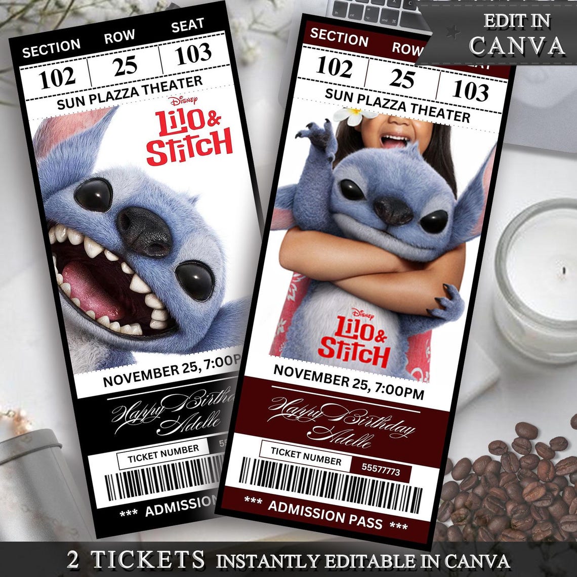 Custom Printable Editable Stitch Ticket, Lilo and Stitch Birthday ...