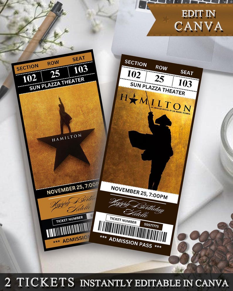 Printable Hamilton Broadway Surprise Ticket, Hamilton the Musical ...
