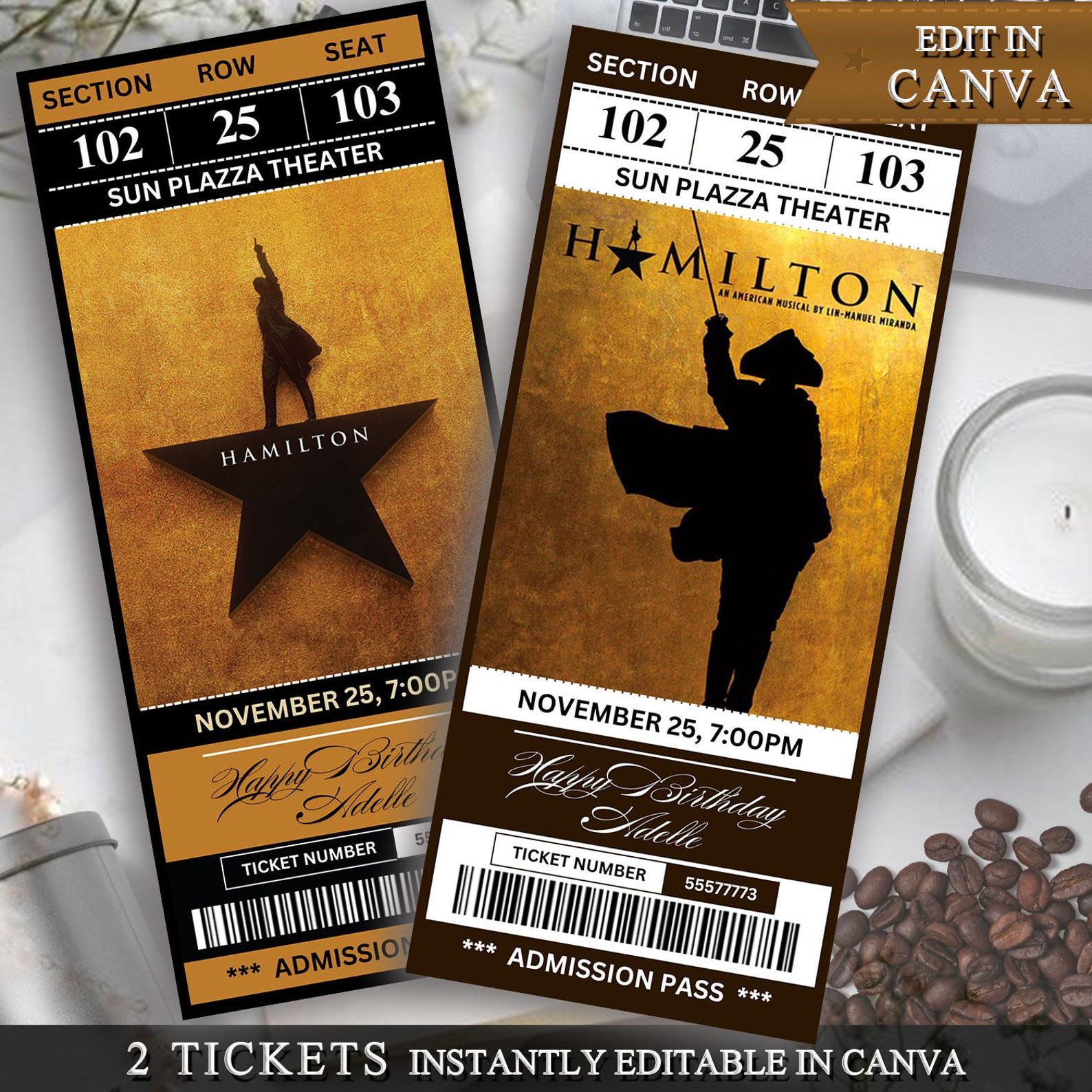 Printable Hamilton Broadway Surprise Ticket, Hamilton the Musical Collectible Theater Ticket ...