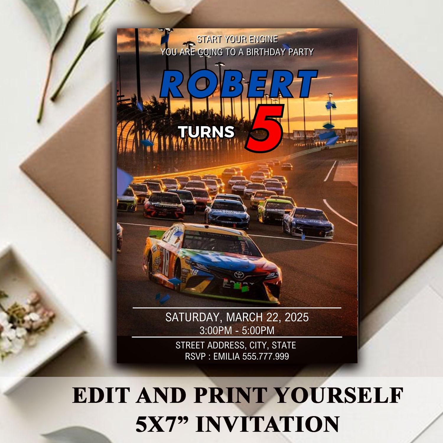 Nascar Inspired Race Car Birthday Invitations Printable and ...