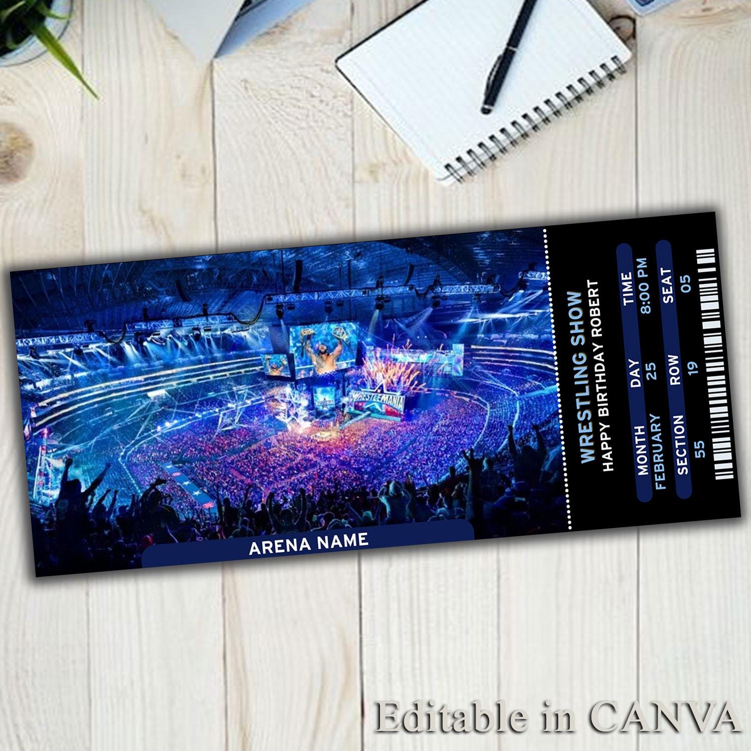 INSTANTLY EDIT Wrestling or Boxing Event Ticket Stub Template, Gift ...