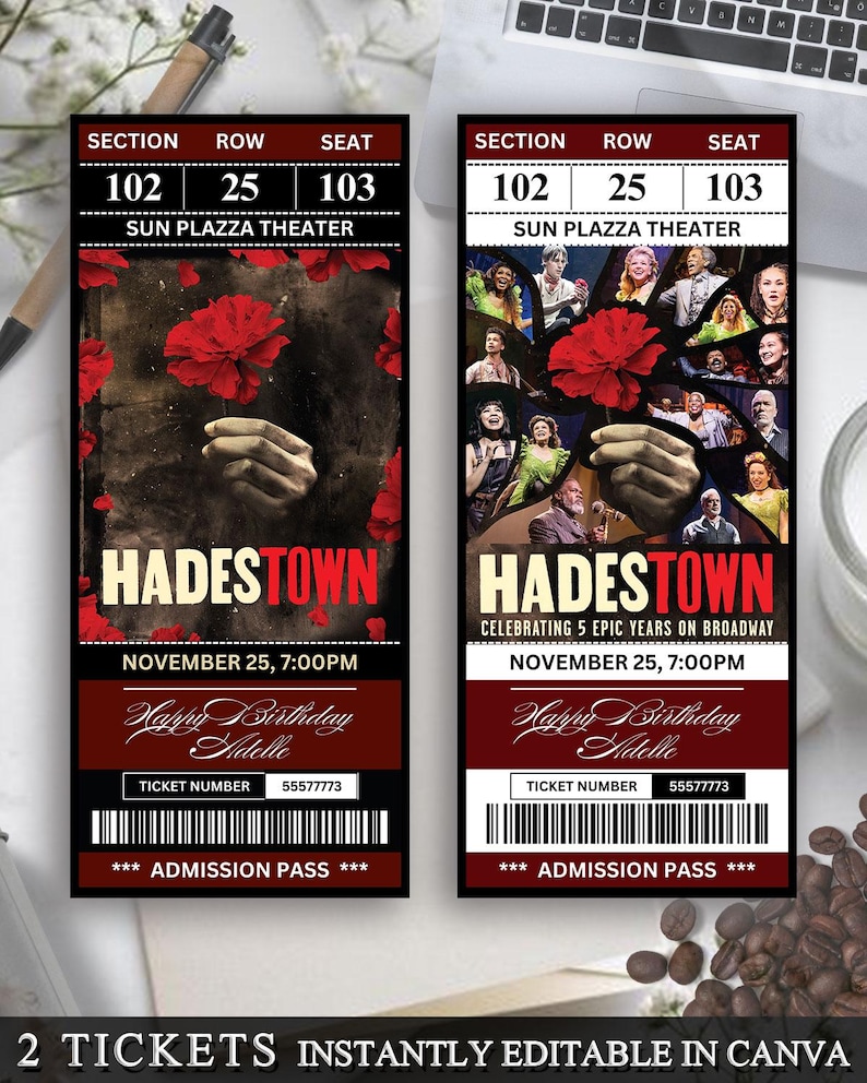 Printable HADESTOWN Broadway Surprise Ticket. Editable Musical Theatre ...