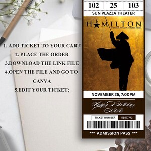 Printable Hamilton Broadway Surprise Ticket, Hamilton the Musical ...