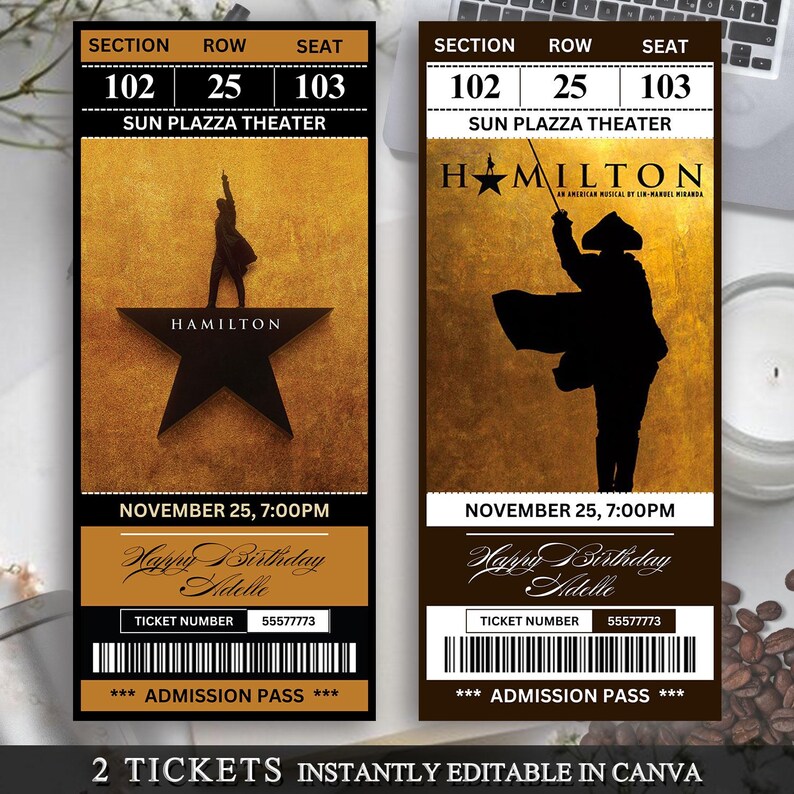Printable Hamilton Broadway Surprise Ticket, Hamilton the Musical Collectible Theater Ticket ...