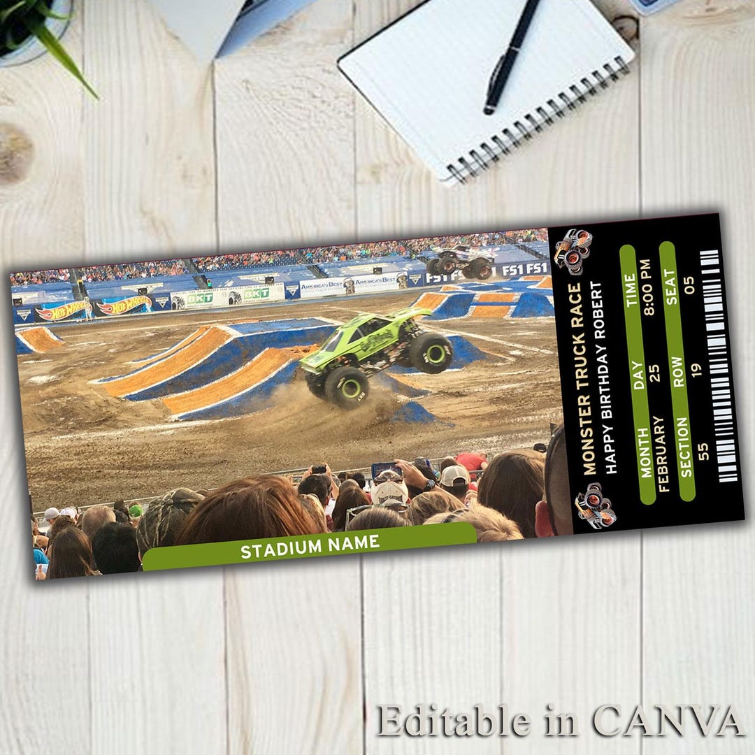 Printable MONSTER TRUCKS Surprise Trip Tickets, Printable Monster Truck ...