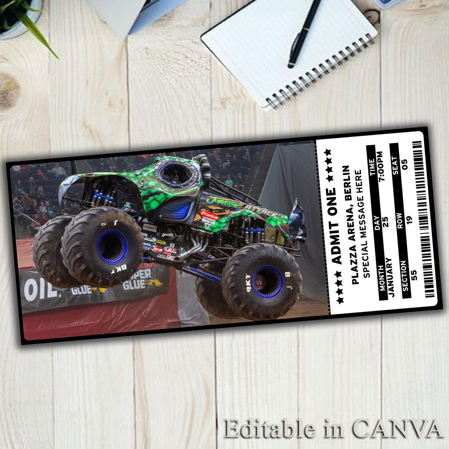 INSTANTLY EDIT Monster Truck Ticket Stub Template, Professional Race ...